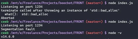 segmentation fault std bad alloc on node version v12 · issue 1042 · firebase firebase