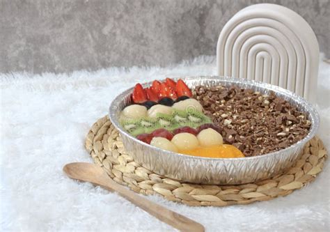 Fruit Pudding Combination Layered Pudding With Various Fruit On Top