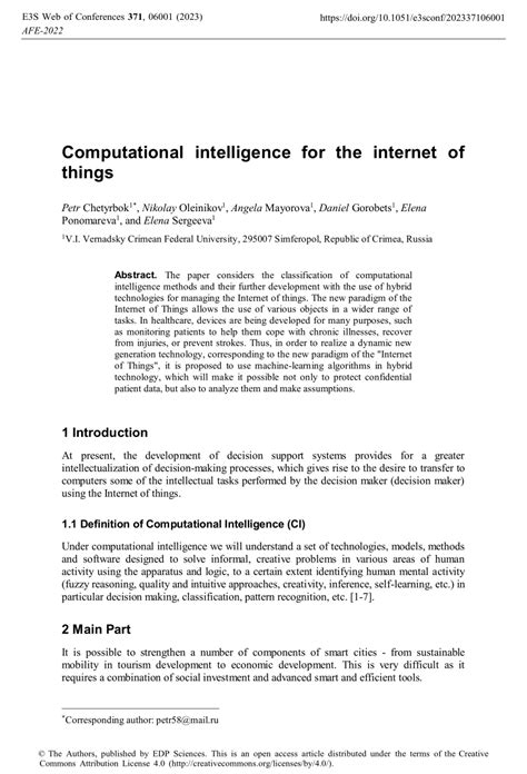 Pdf Computational Intelligence For The Internet Of Things