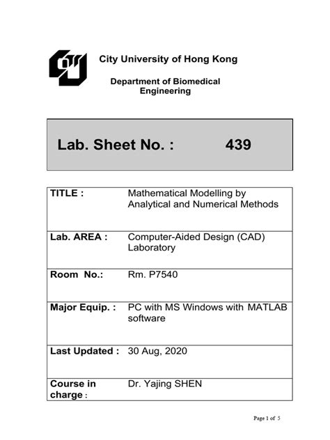 Labsheet439 Pdf Numerical Analysis Mathematical Model