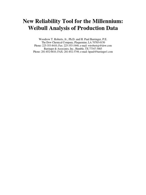 Weibull Analysis Of Production Data Pdf Reliability Engineering Cartesian Coordinate System
