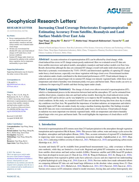 Pdf Increasing Cloud Coverage Deteriorates Evapotranspiration Estimating Accuracy From