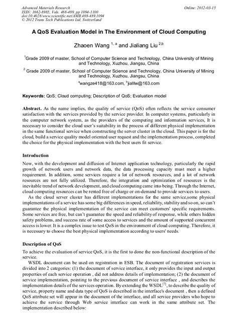 A Qos Evaluation Model In The Environment Of Cloud Computing Scientificnet