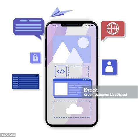 모바일 앱 개발 서비스 광고 배경 평면 스마트 폰 앱 아이콘 스케치 3차원 형태에 대한 스톡 벡터 아트 및 기타 이미지 3차원 형태 개념 개발 Istock