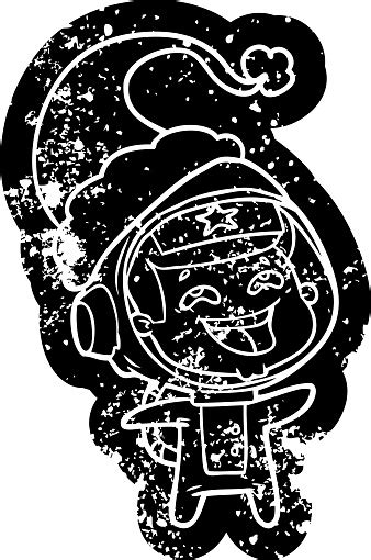 산타 모자를 쓰고 웃는 우주 비행사의 기발한 만화 고민 아이콘 그런지 이미지 기법에 대한 스톡 벡터 아트 및 기타 이미지 그런지 이미지 기법 낙서 드로잉 만화