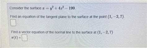 solved consider the surface x y2 4z2−199 find an equation