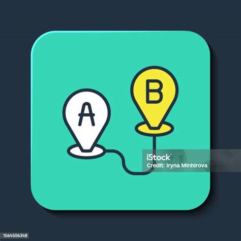 채워진 윤곽선 경로 위치 아이콘은 파란색 배경에 분리되어 있습니다 지도 포인터 기호입니다 경로 또는 도로의 개념입니다 Gps 네비게이터 청록색 사각형 버튼 벡터 가득 찬에