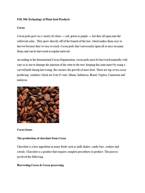 Fse 506 Technology Of Plant Food Products Pdf Chocolate Cocoa Bean