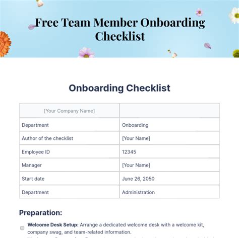 Free Team Member Onboarding Checklist Template To Edit Online