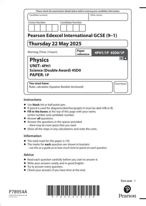 Pearson Edexcel Igcse Physics Paper 1p 4ph1 Actual Question Paper