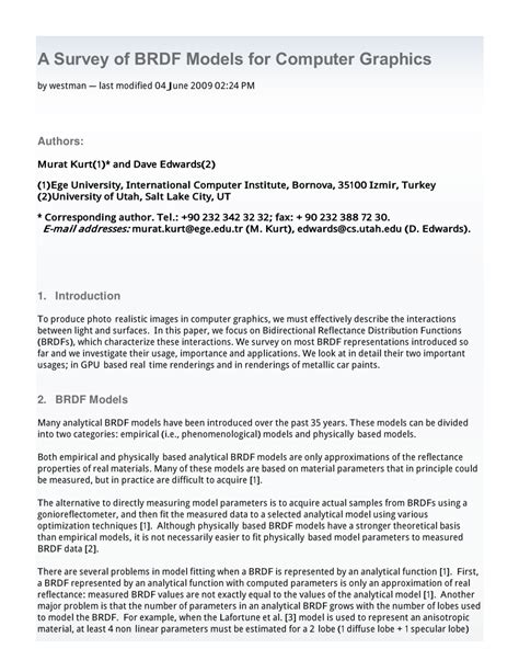 Pdf A Survey Of Brdf Models For Computer Graphics