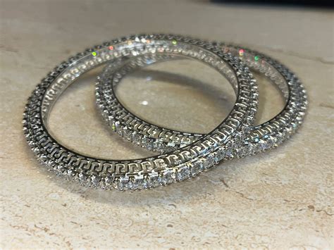 25 Pointer Single Line Bangle Pair 25 Cent Each Diamond 925 Silver Whi