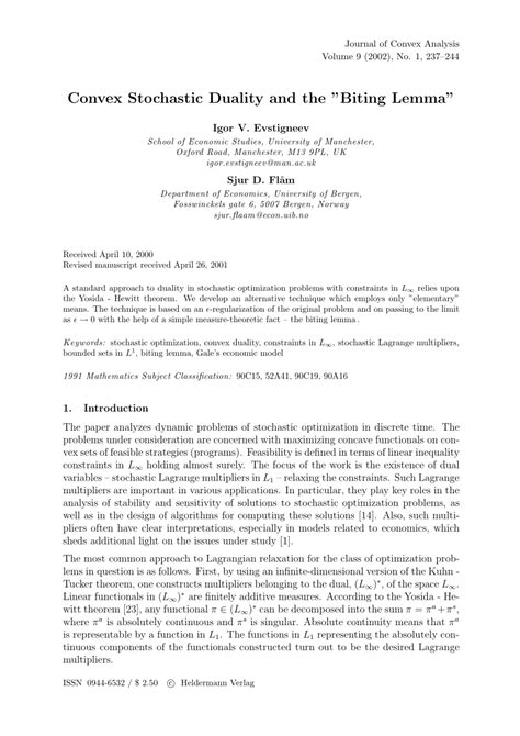 Pdf Convex Stochastic Duality And The Biting Lemma