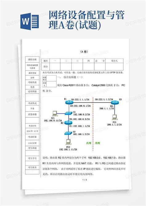 网络设备配置与管理a卷试题word模板下载编号lrpxxrjv熊猫办公