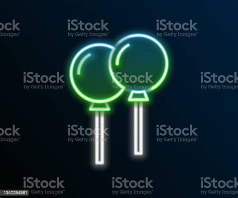 검은 색 배경에 고립 된 리본 아이콘이있는 빛나는 네온 라인 풍선 다채로운 개요 개념 벡터 고무에 대한 스톡 벡터 아트 및 기타