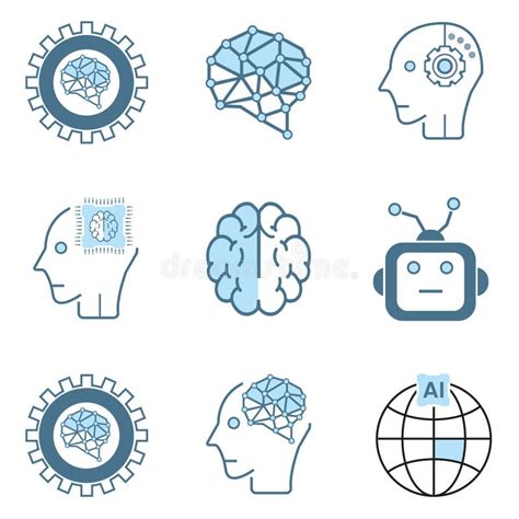 Set Of 16 Ai Icons Symbols Groups Of Artificial Intelligence Line Icons Technology Concepts