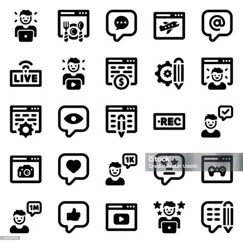 인플루언서 아이콘 세트 벡터 일러스트레이션 블로거 블로그 블로그 블로그 Youtuber 동영상 블로거 아이콘 벡터에 대한 스톡 벡터 아트 및 기타 이미지 Istock