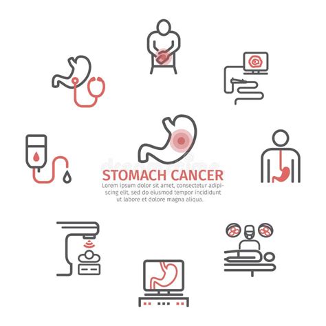 Stomach Cancer Icons Symptoms And Diagnosis Medical Infographics