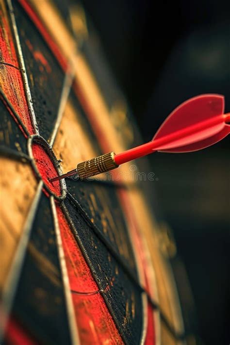 A Red Dart Accurately Hitting The Center Of A Dartboard Perfect For Illustrating Precision