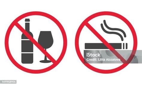 술 금지 흡연 포스터 금지 금지된 픽토그램 빨간색 정지 원 기호입니다 허용되지 않는 기호입니다 금지 구역 흰색 배경에 분리된