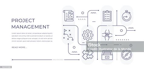 Project Management Editable Web Banner Design With Modern Line Icons Stock Illustration