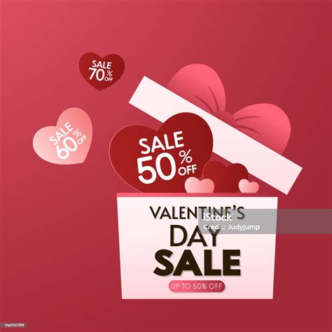 발렌타인 데이 판매를위한 프로모션 웹 배너 빨간 하트와 아름 다운 배경입니다 계절 제안과 벡터 그림입니다 2월에 대한 스톡 벡터
