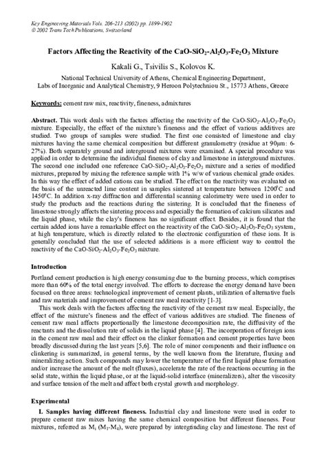 Pdf Factors Affecting The Reactivity Of The Cao Sio2 Al2o3 Fe2o3 System