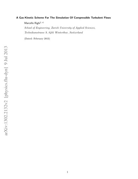 Pdf A Gas Kinetic Scheme For The Simulation Of Compressible Turbulent Flows