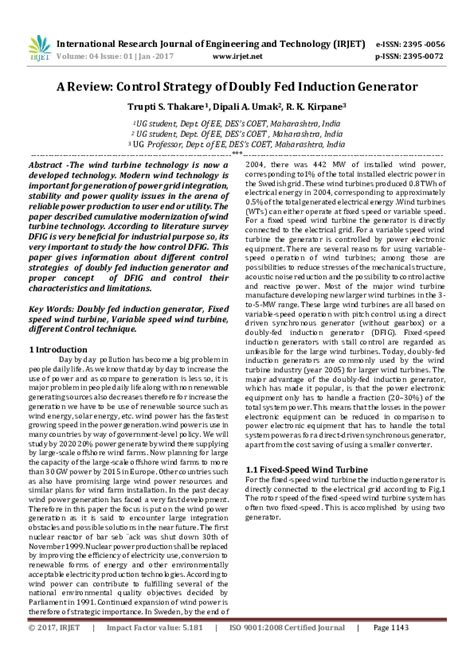 Pdf A Review Control Strategy Of Doubly Fed Induction Generator