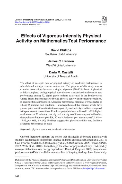 Pdf Effects Of Vigorous Intensity Physical Activity On Mathematics Test Performance