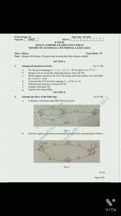Theory Of Automata And Formal Languagebtech Automatatheory Automata Questionpaper Shorts