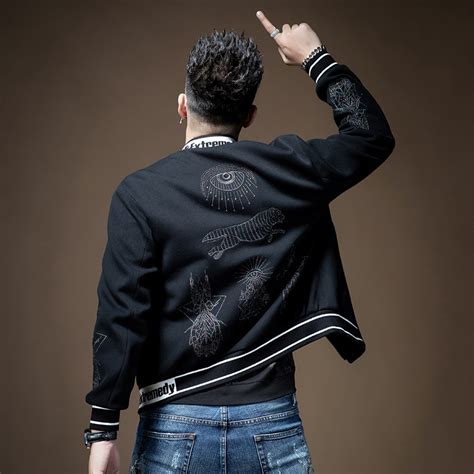 Bm男士全知之眼复古刺绣棒球服夹克男潮牌宽松飞行员秋冬外套潮流虎窝淘