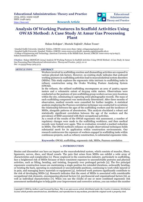 Pdf Analysis Of Working Postures In Scaffold Activities Using Owas
