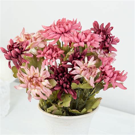Burgundy Artificial Mum And Spider Mum Bush Bushes Bouquets Florals Craft Supplies