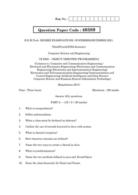 CSE ND 2021 CS 8392 Object Oriented Programming 240783272 40389 CS8392