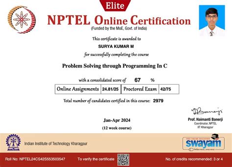 Surya Kumar M On Linkedin Cprogramming Nptel Coding