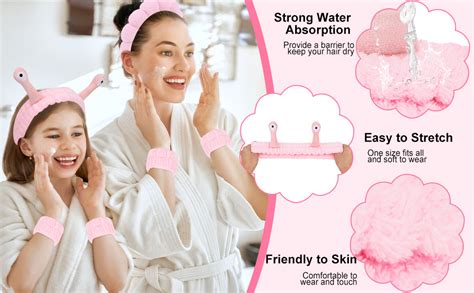 Aco Uint 6pcs Pink Spa Set Terry Cloth Headbands And