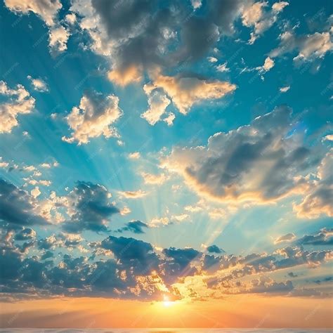 Abstract Beautiful Sunset Blue Sky Background With Sunny Premium Ai