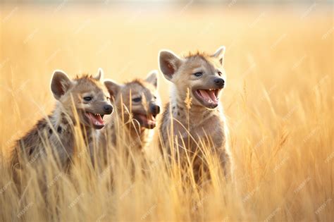 Premium Photo Trio Of Hyenas With Laughing Expressions In Field