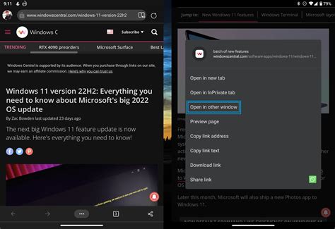 Microsoft Edge Open In Another Window Now Works On The Secondary Display R Surfaceduo