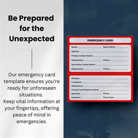 Printable Emergency Card Template Emergency Card For Wallet Emergency Contact Card Business Card