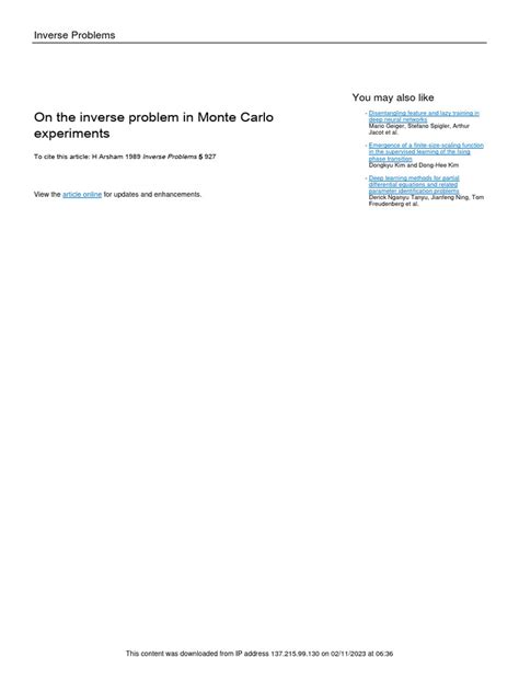 Harsham1989inverseproblems5927 Pdf Monte Carlo Method