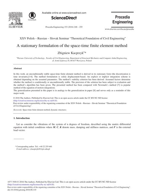 PDF A Stationary Formulation Of The Space Time Finite Element Method