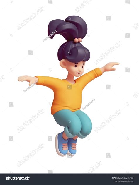 Full Length Cute Kawaii Excited Asian Stock Illustration 2433215721
