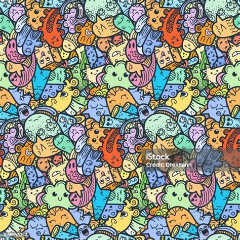 재미 있는 낙서 괴물 완벽 한 패턴 인쇄 디자인 및 색칠 하기 책 0명에 대한 스톡 벡터 아트 및 기타 이미지 0명 귀여운 낙서 드로잉 Istock