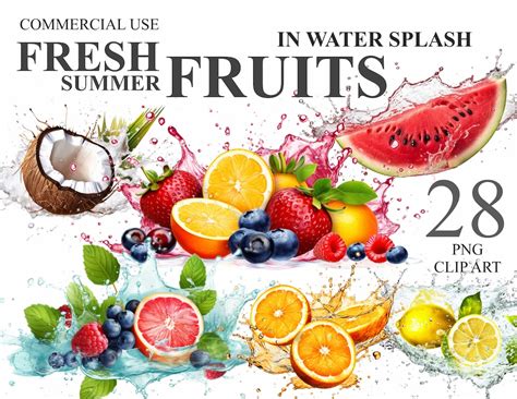 28 Fresh Summer Fruits Clipart Fruit In Water Splash Png Digital
