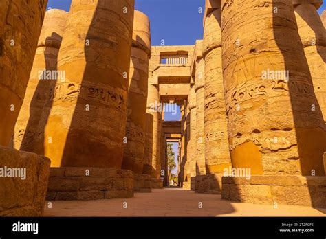 Columns With Hieroglyphs Inside The Temple Of Karnak The Great