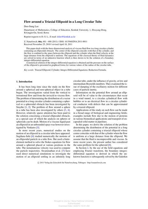 Pdf Flow Around A Triaxial Ellipsoid In A Long Circular Tube