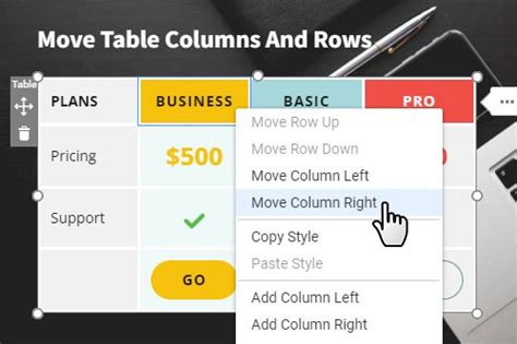 How To Move Columns And Rows In The Table Element Nicepage Help Center