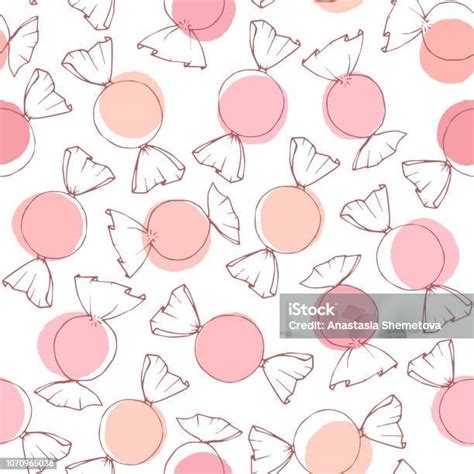 손 흰색 바탕에 분홍색 동그라미 원활한 패턴 벡터 사탕 개요를 그려 발렌타인의 날 휴일 장식 파스텔 색상입니다 사탕에 대한 스톡